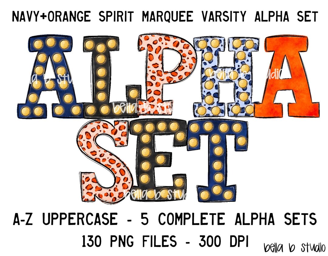 Navy Orange Spirit Marquee Varsity Alpha PNG, School Spirit Alphabet ...