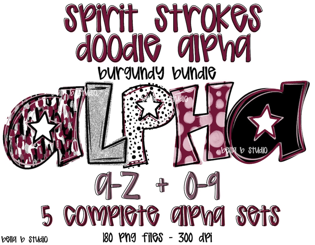 Burgundy Spirit Doodle Alpha, Spots Alpha PNG, School Spirit Alphabet ...