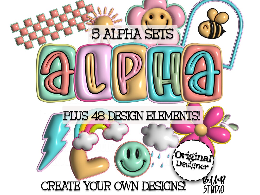 3D Inflated PNG Alphabet Set, Bright Alpha, Bubble Puffy Alphabet, 3D ...