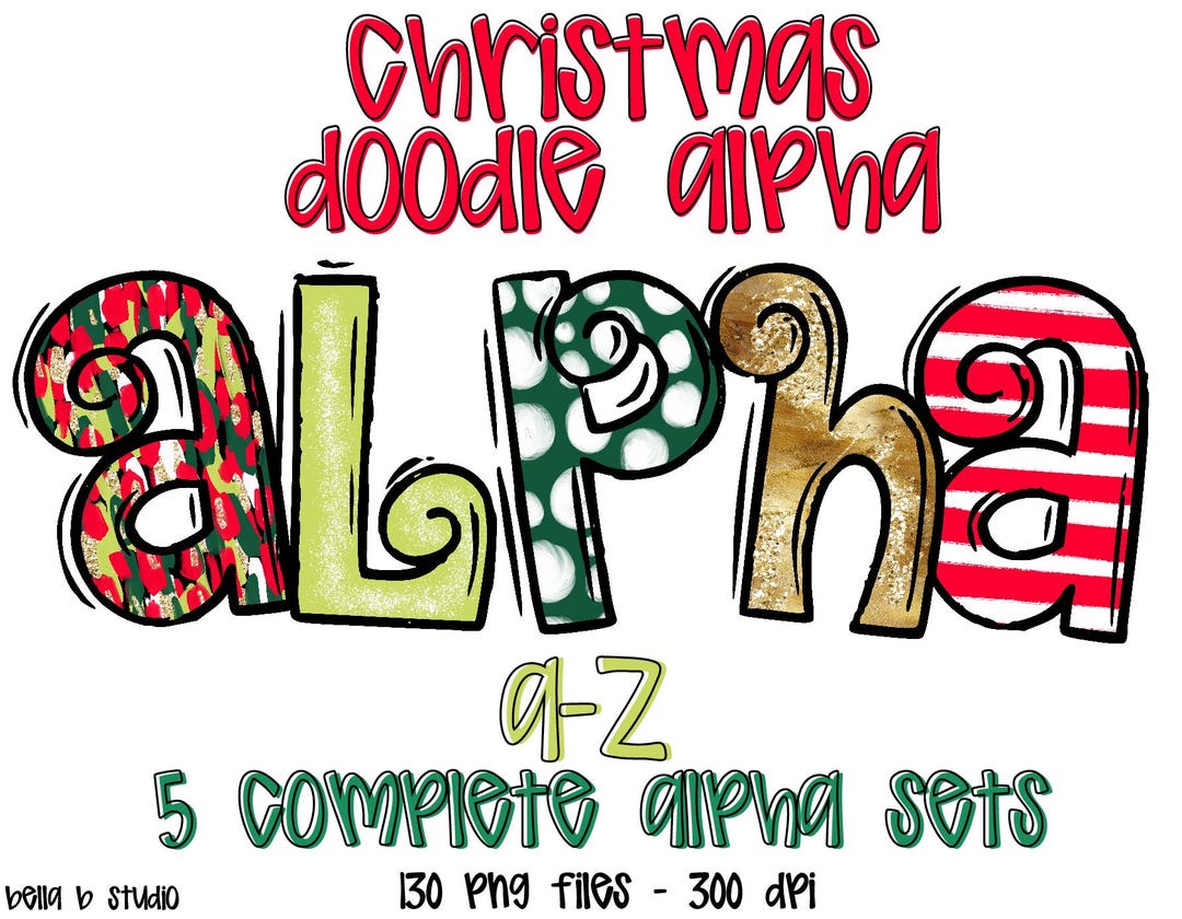 Christmas Doodle Alpha PNG Bundle, Christmas Doodle Letters PNG ...