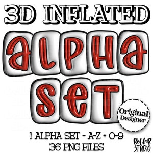 3D Inflated PNG Alphabet Set, Red White Alpha, Bubble Puffy Alphabet ...