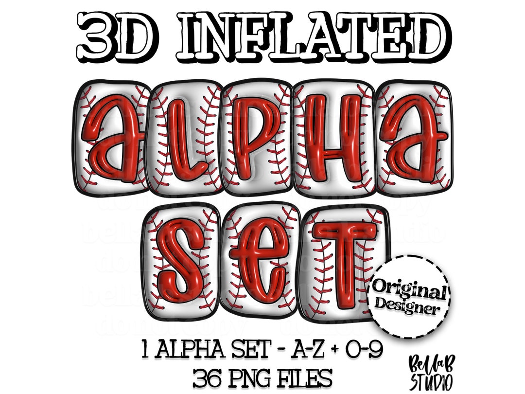 3D Inflated Baseball PNG Alphabet Set, Bubble Puffy Alphabet, 3D Alpha ...