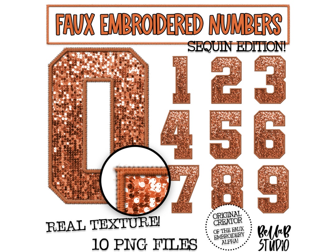 Faux Embroidered Sequin PNG Numbers Set, Orange Sequin, Orange Faux ...
