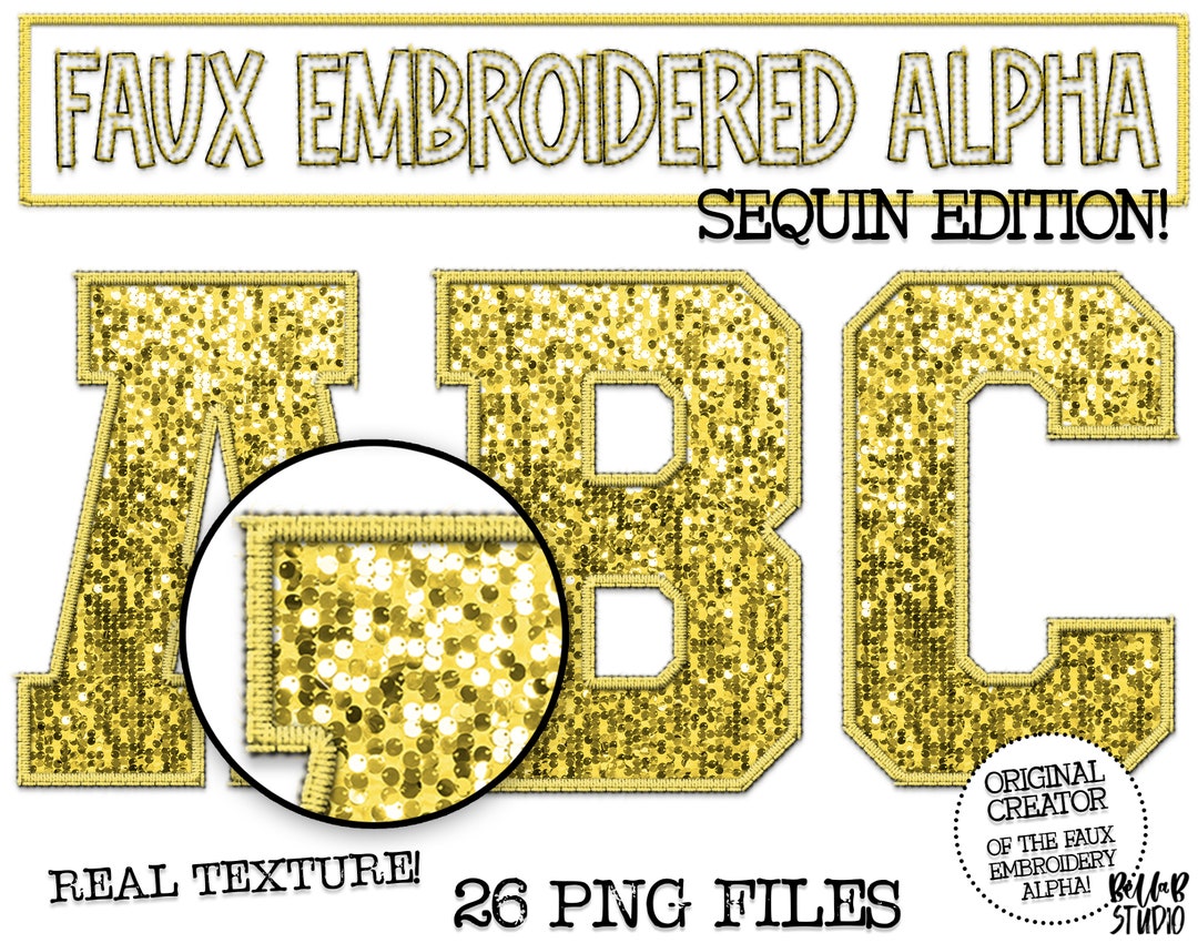 Faux Embroidered Sequin PNG Alphabet Set, Yellow Sequin, Yellow Faux ...