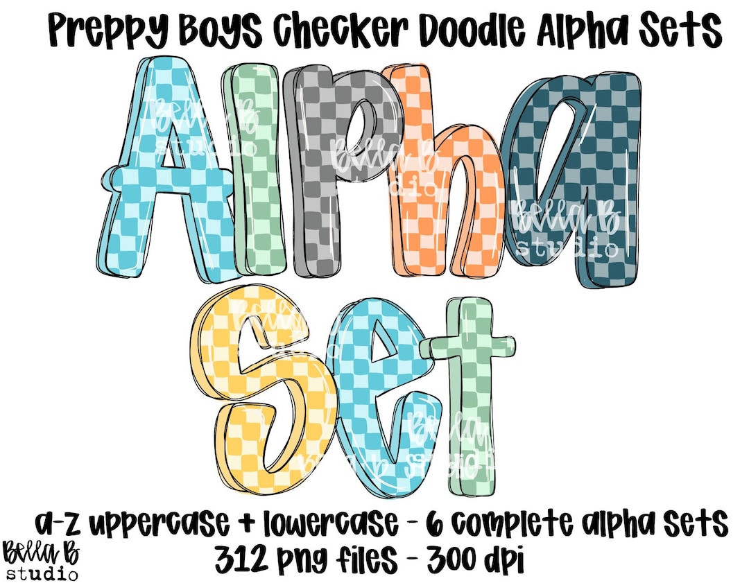 Boys Preppy Checker Doodle Alpha PNG Bundle, Bright Fun Alpha PNG ...