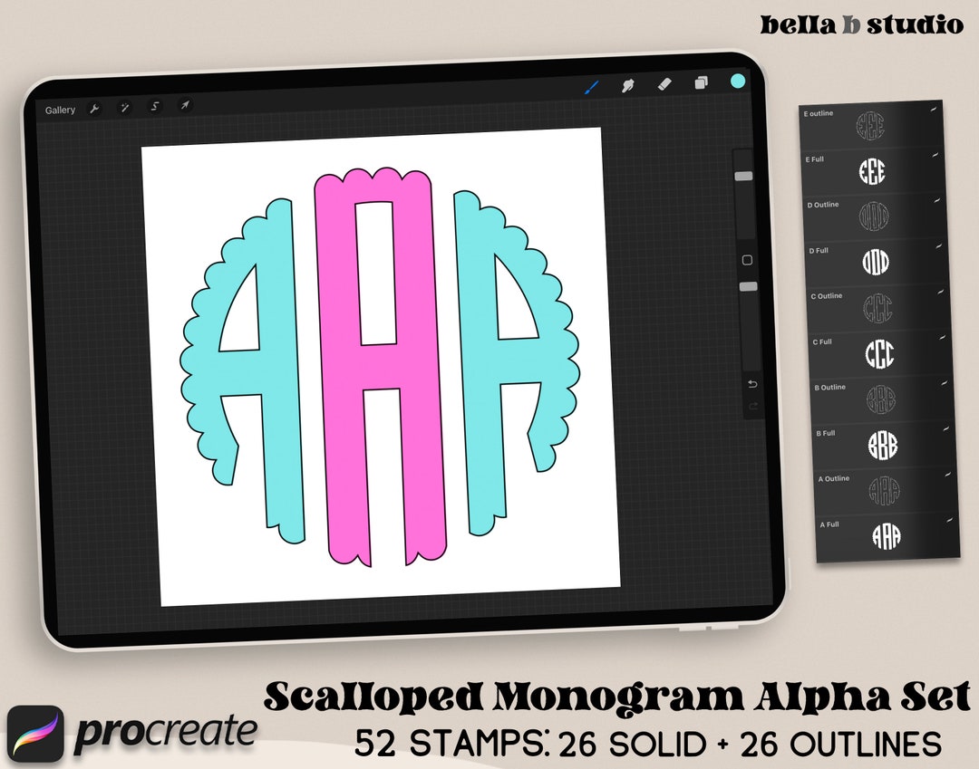 Scalloped Monogram Alpha Set Procreate Stamps, Procreate Alpha Set ...