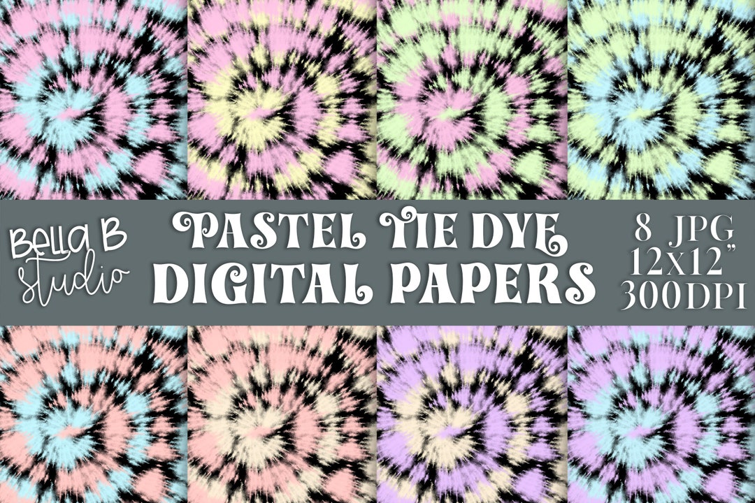Tie Dye Digital Paper, Pastel Tie Dye Digital Paper, Light Color, Black ...