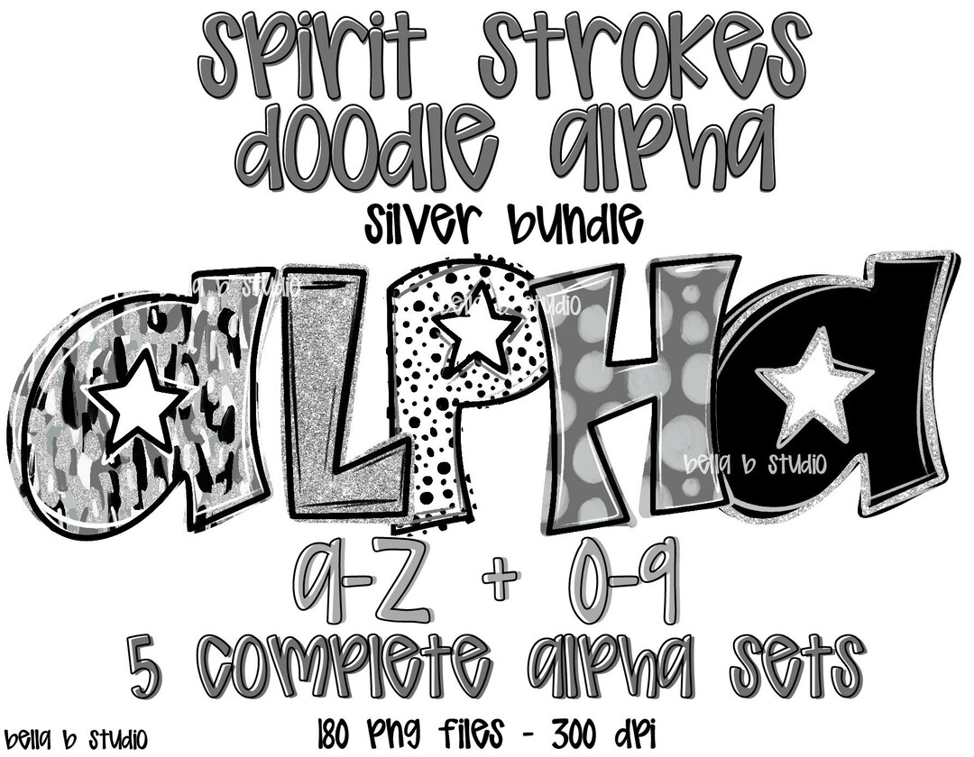 Silver Spirit Doodle Alpha, Spots Alpha PNG, School Spirit Alphabet ...