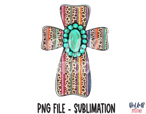 Leopard Serape Print Turquoise Gem Cross PNG Sublimation | Etsy