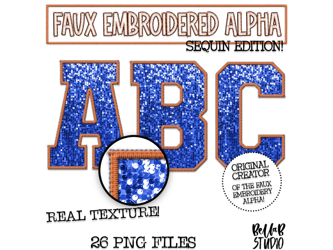 Faux Embroidered Sequin PNG Alphabet Set,royal Blue Sequin,blue Faux ...