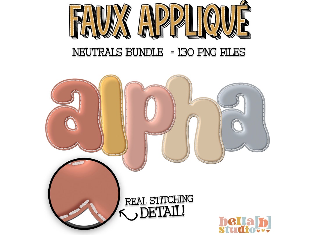 Faux Applique PNG Alphabet Set, Faux Stitch PNG, Stitched Alpha PNG ...