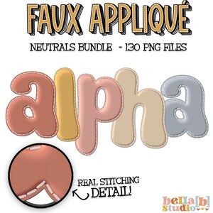 Faux Applique PNG Alphabet Set, Faux Stitch PNG, Stitched Alpha PNG ...