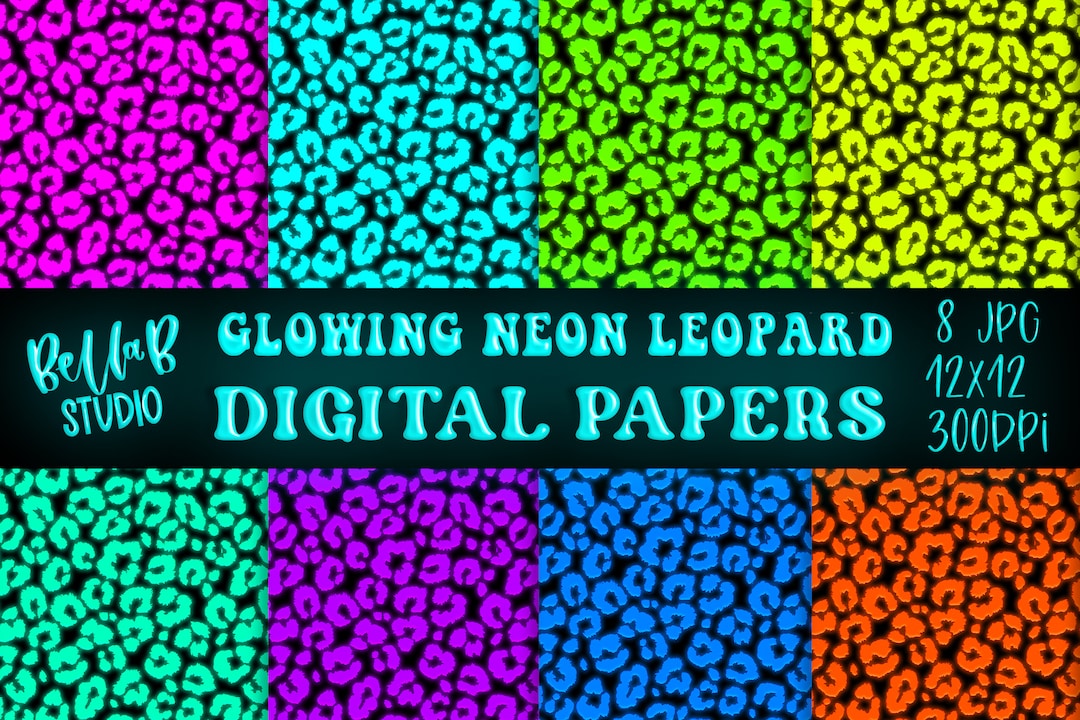 Glowing Neon Leopard Print Digital Paper, Bright, Leopard Digital Paper ...