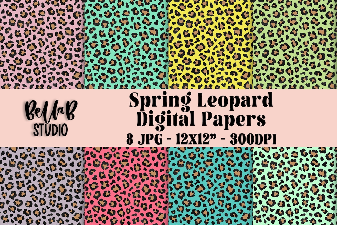Spring Leopard Print Digital Paper, Bright, Leopard Digital Paper ...