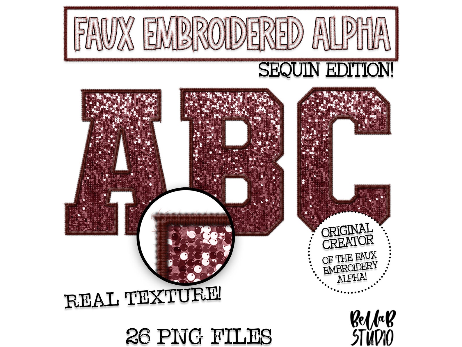 Faux Embroidered Sequin PNG Alphabet Set, Maroon Sequin, Burgundy Faux ...