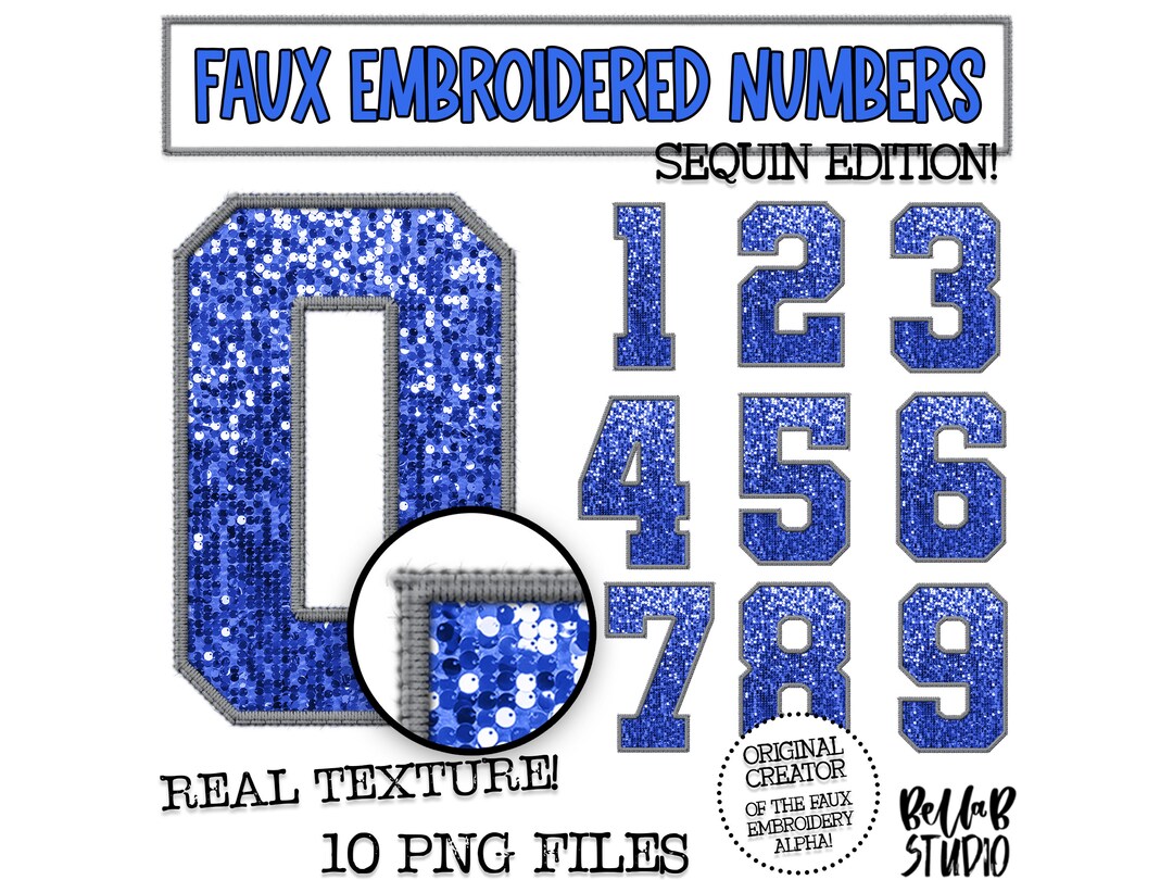 Faux Embroidered Sequin PNG Numbers Set, Royal Blue Sequin, Blue Faux ...