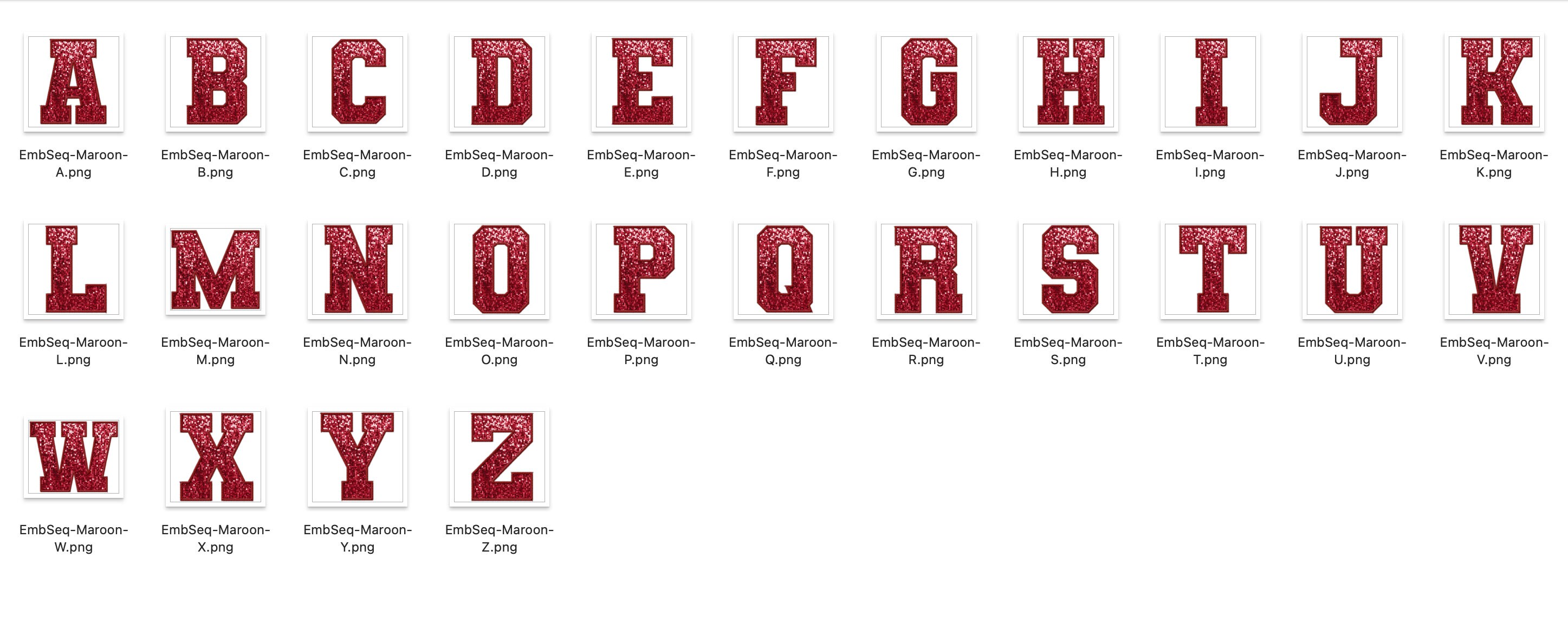 Faux Embroidered Sequin PNG Alphabet Set, Maroon Sequin,maroon Faux ...