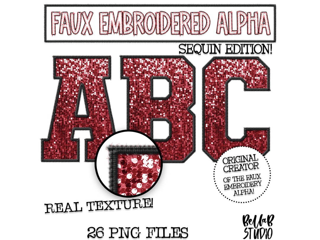 Faux Embroidered Sequin PNG Alphabet Set, Maroon Sequin,maroon Faux ...
