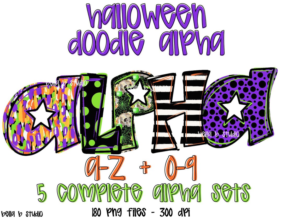 Halloween Doodle Alpha PNG Bundle, Halloween Doodle Letters PNG ...