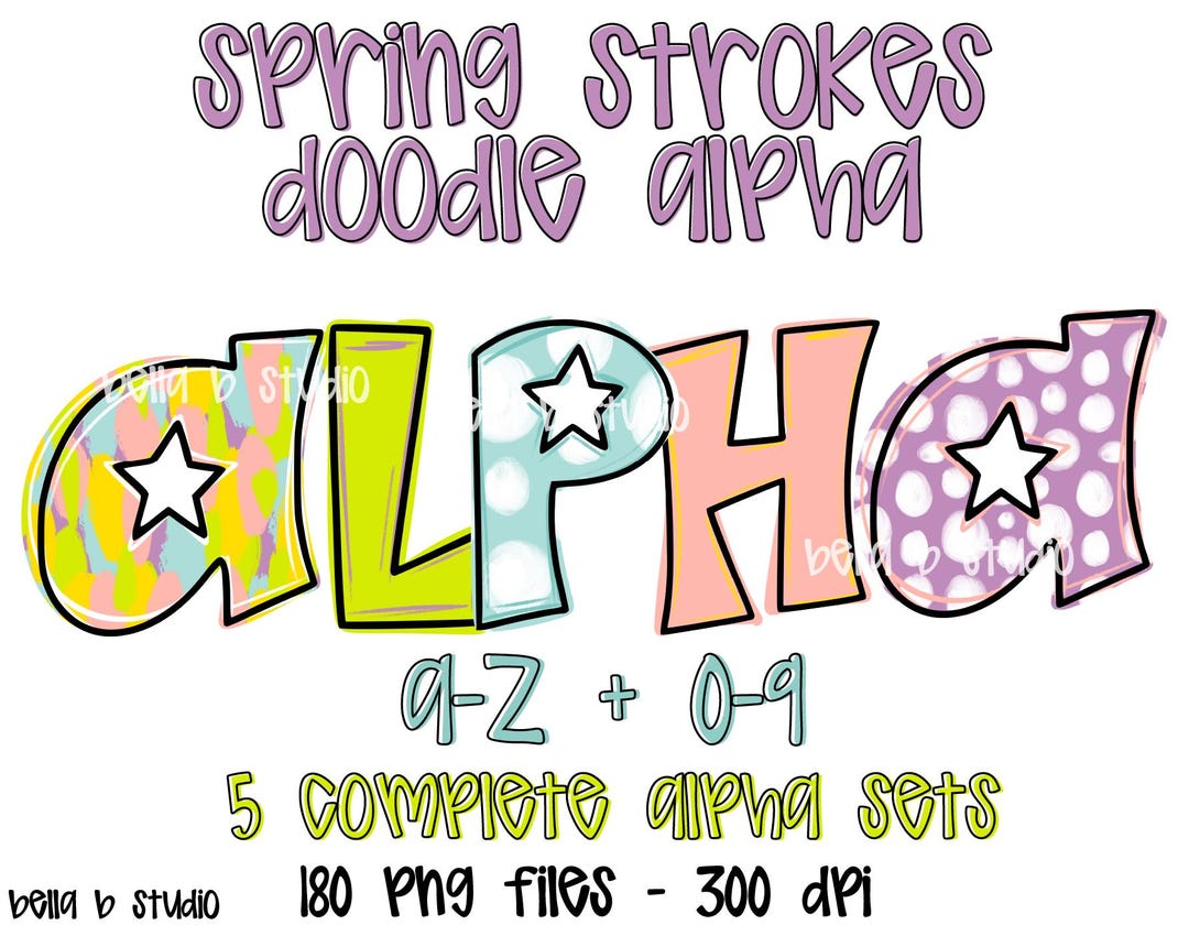 Spring Strokes Doodle Alpha, Spots Alpha PNG, Brushstrokes Alphabet ...
