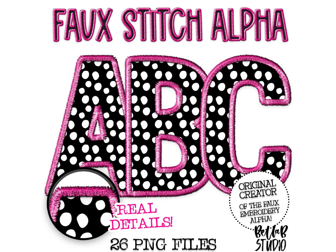 Faux Embroidered PNG Alphabet Set, Polka Dots Stitched Alpha Set, Pink ...