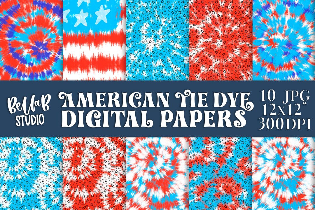 Tie Dye Digital Paper, American Tie Dye Digital Paper, Red White and ...