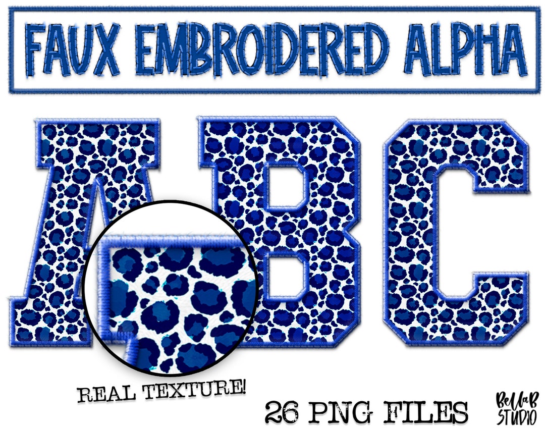 Faux Embroidered PNG Alphabet Set, Navy Leopard Alphabet, Stitched ...