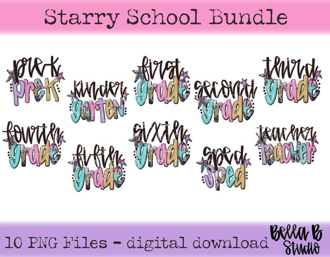 Cute Starry Grunge School Grades PNG Design Bundle, School PNG Bundle ...