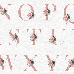 Rose Gold Glitter Floral Alphabet Set, Alphabet Clipart, Sublimation ...