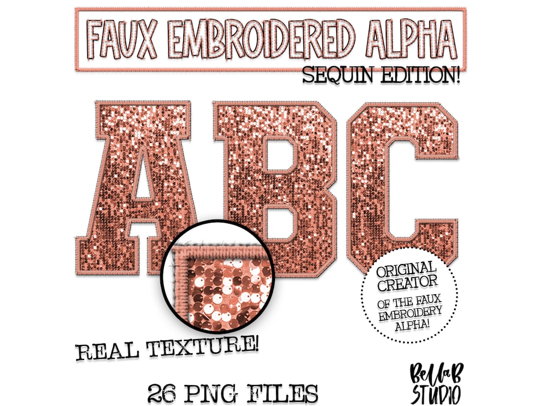 Faux Embroidered Sequin PNG Alphabet Set, Peach Sequin, Peach Faux ...