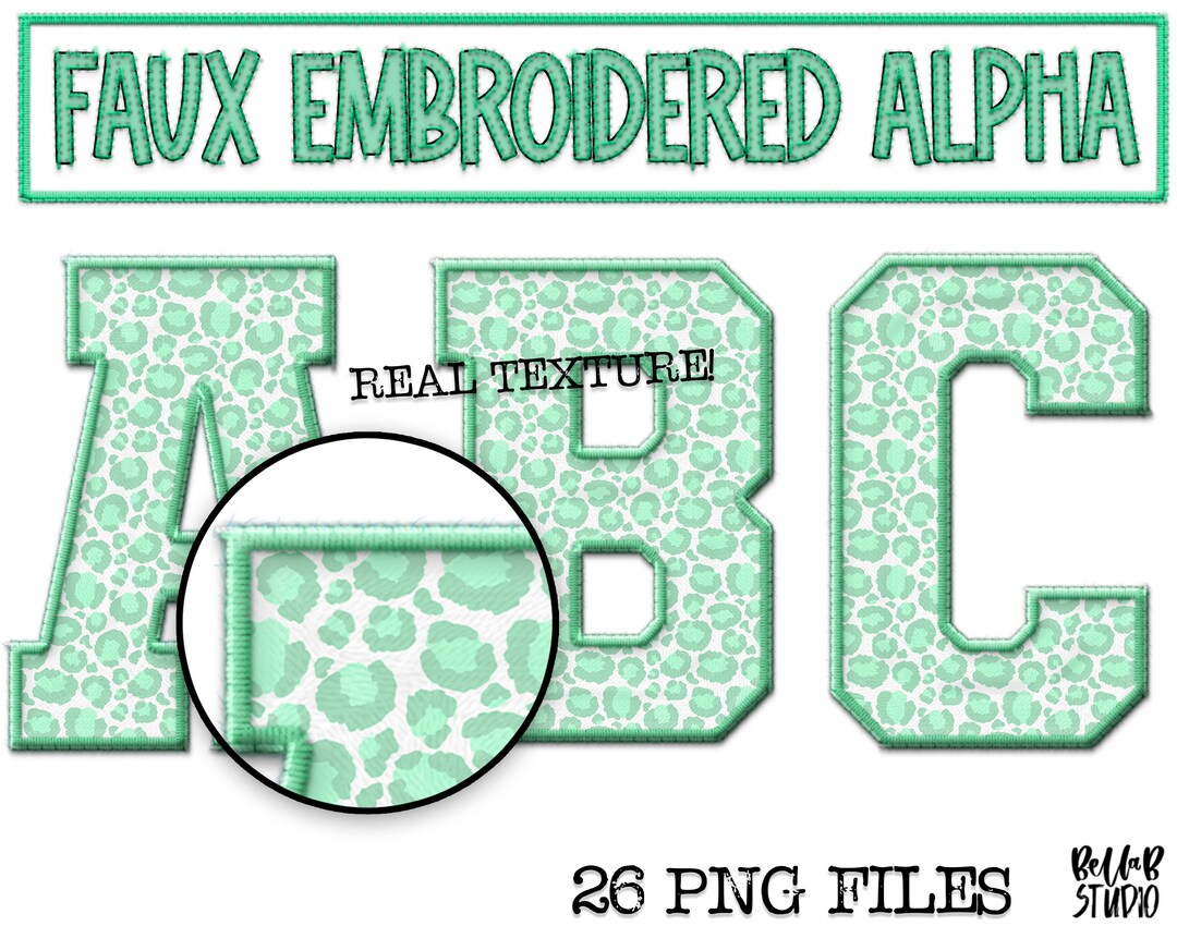 Faux Embroidered PNG Alphabet Set, Green Leopard Sublimation Alphabet ...