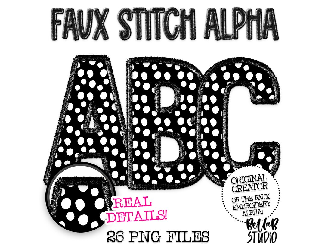 Faux Embroidered PNG Alphabet Set, Polka Dots Stitched Alpha Set ...