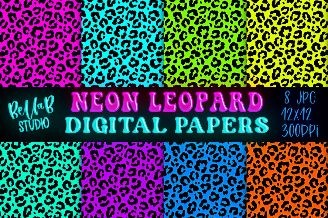 Glowing Neon Leopard Print Digital Paper, Bright, Leopard Digital Paper ...