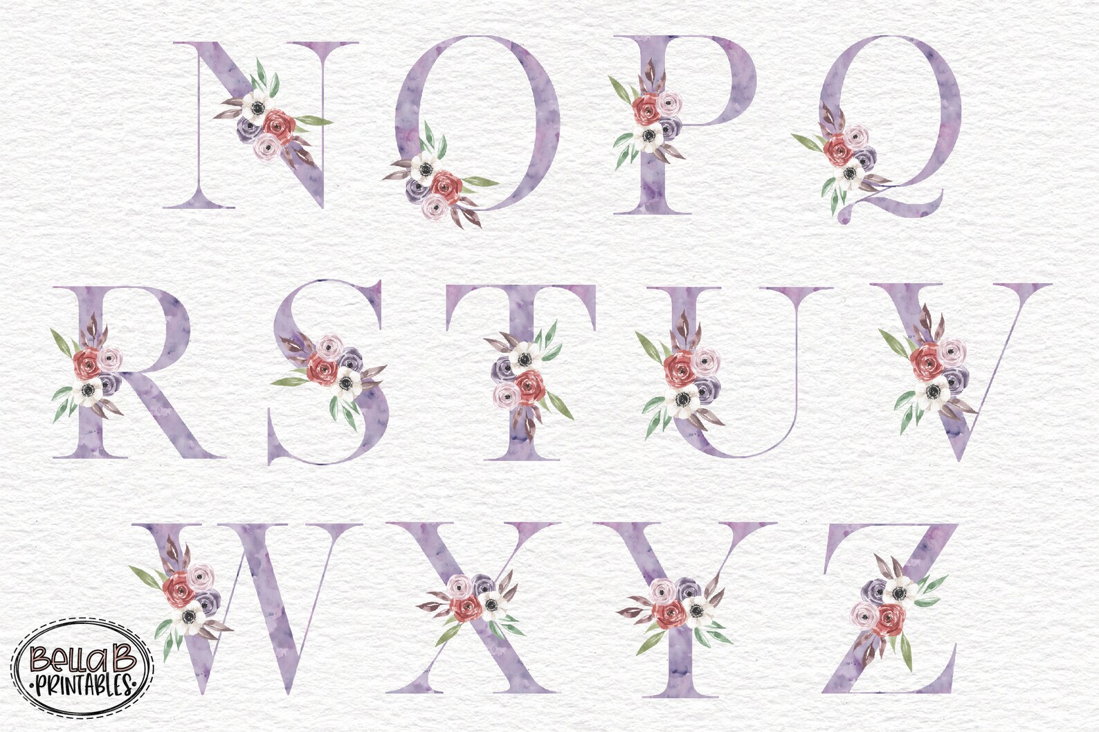 Purple Watercolor Floral Alphabet Set Alphabet Clipart - Etsy