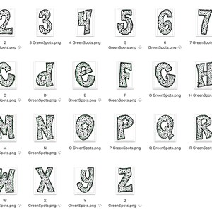 Green Spirit Doodle Alpha, Spots Alpha PNG, School Spirit Alphabet ...