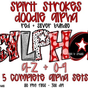 Red Silver Spirit Doodle Alpha, Spots Alpha PNG, School Spirit Alphabet ...