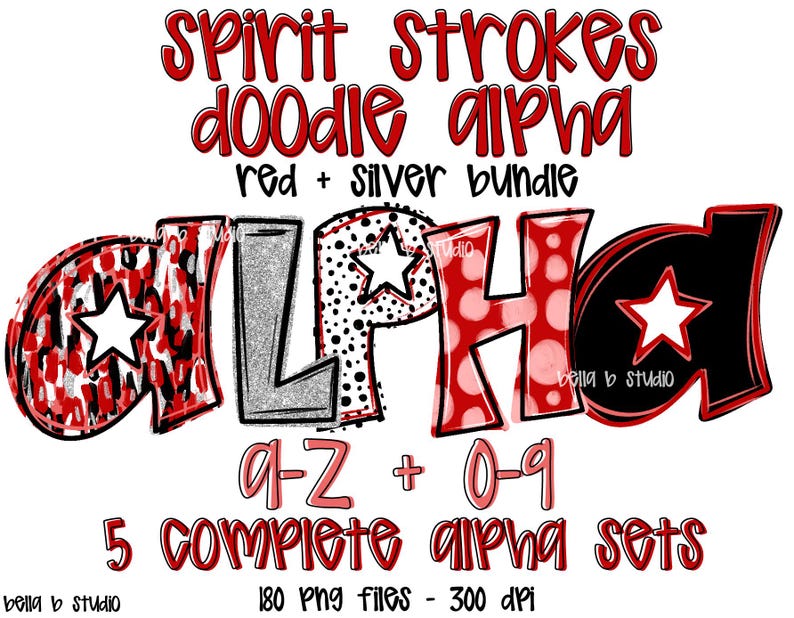 Red Silver Spirit Doodle Alpha, Spots Alpha PNG, School Spirit Alphabet ...