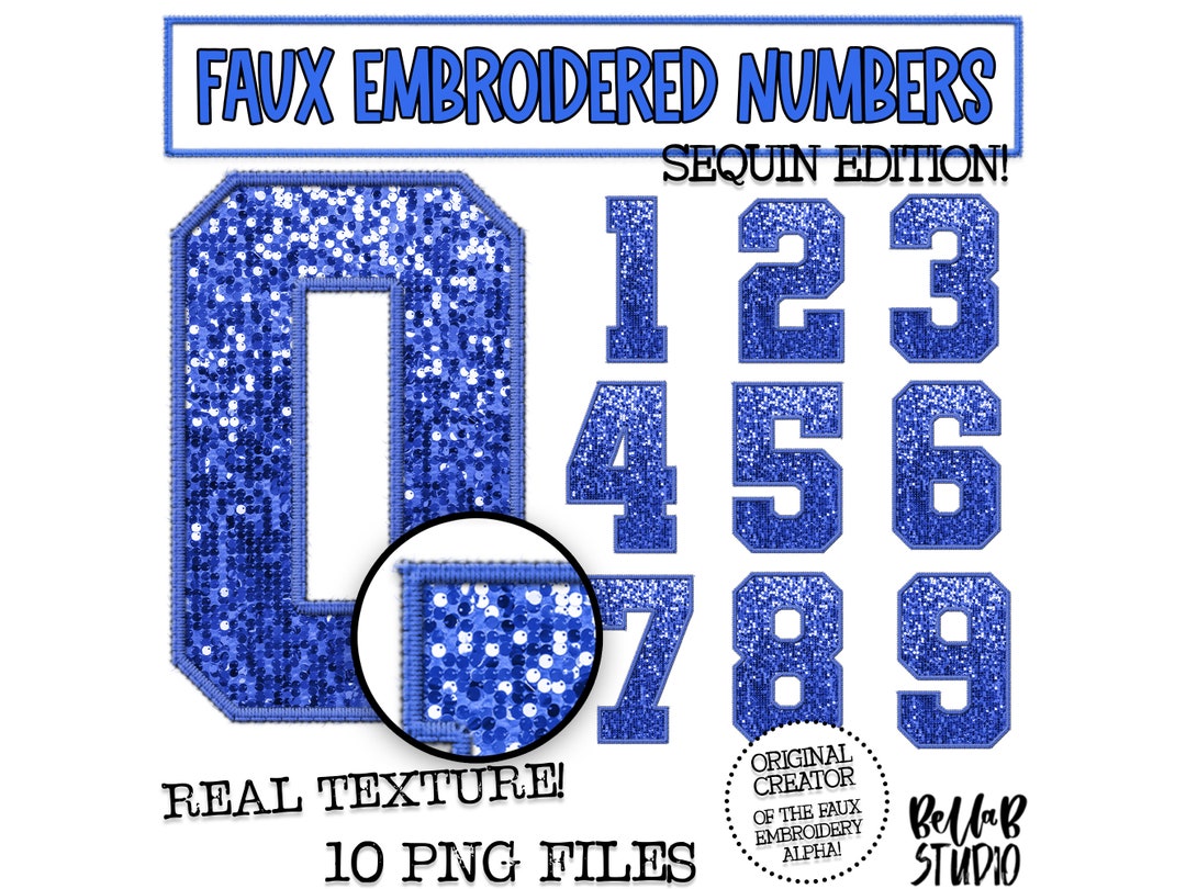 Faux Embroidered Sequin PNG Numbers Set, Royal Blue Sequin, Blue Faux ...