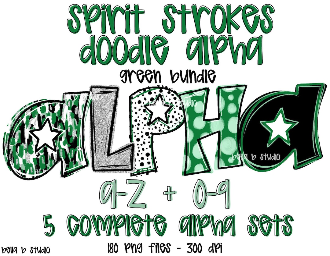 Green Spirit Doodle Alpha, Spots Alpha PNG, School Spirit Alphabet ...