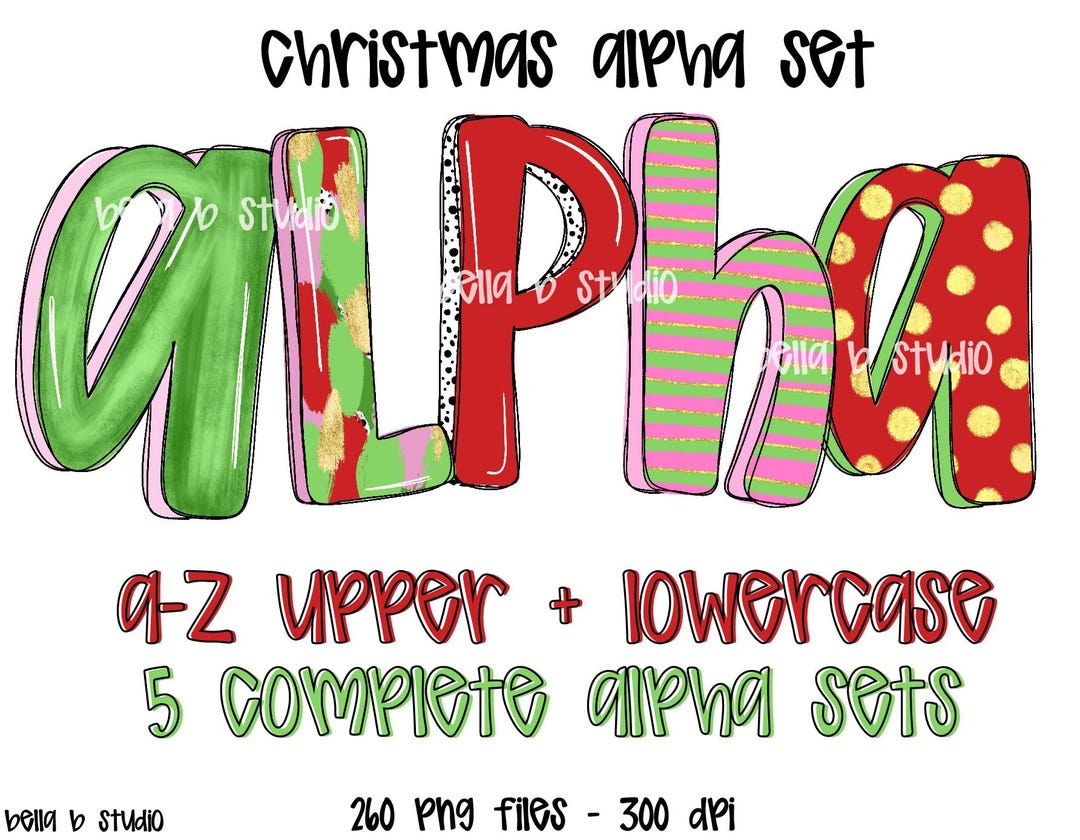 Christmas Doodle Alpha PNG Bundle, Holidays Alpha PNG, Alphabet, Doodle ...