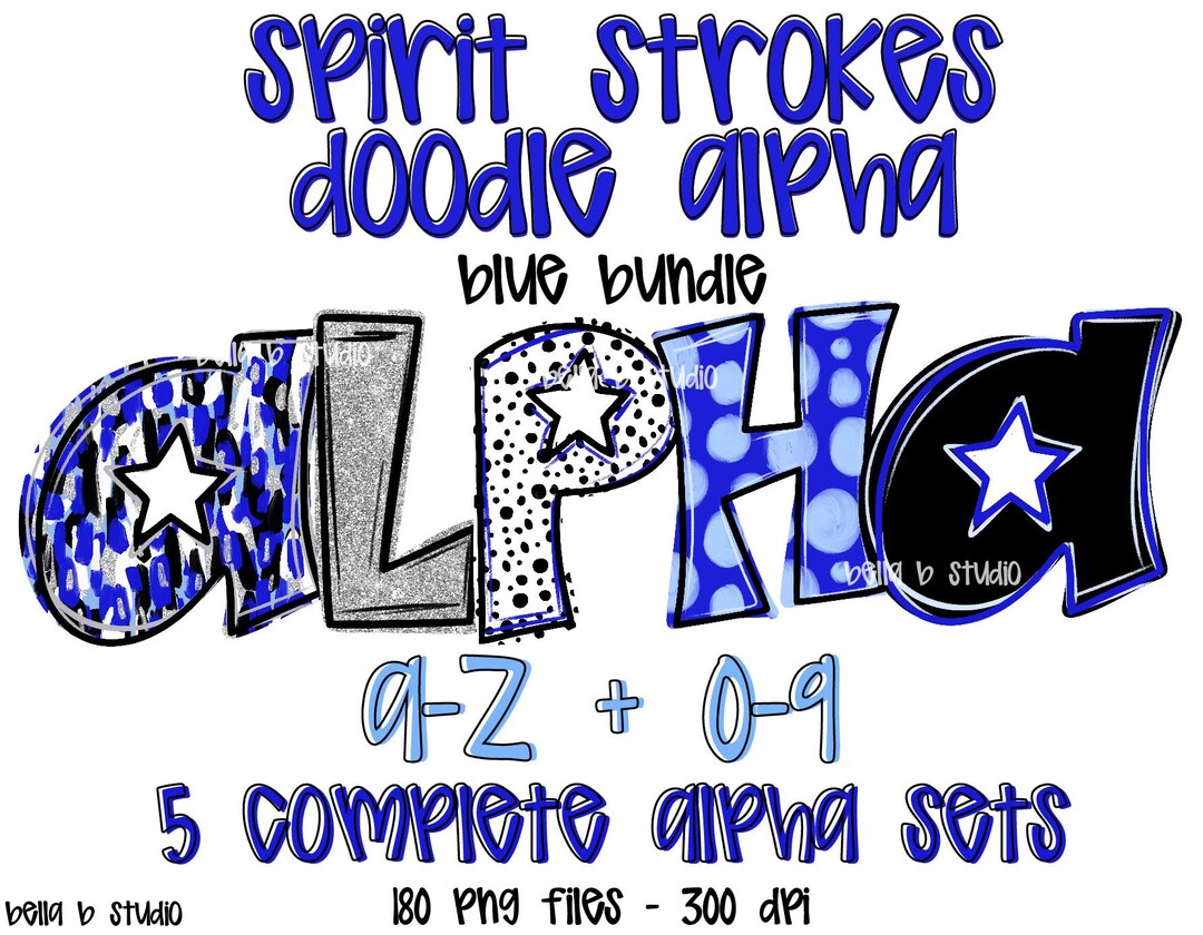 Blue Spirit Doodle Alpha, Spots Alpha PNG, School Spirit Alphabet ...