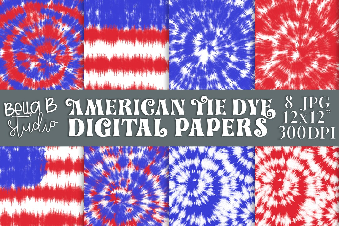 Tie Dye Digital Paper, American Tie Dye Digital Paper, Red White and ...