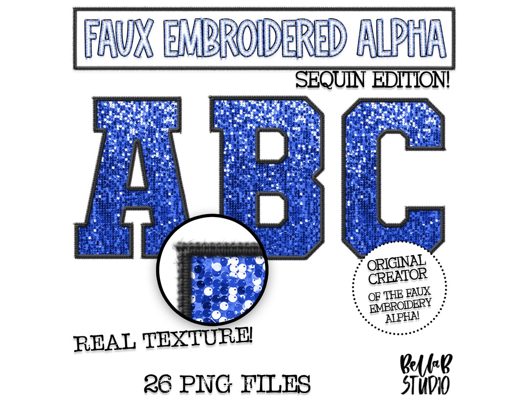 Faux Embroidered Sequin PNG Alphabet Set,royal Blue Sequin,blue Black ...