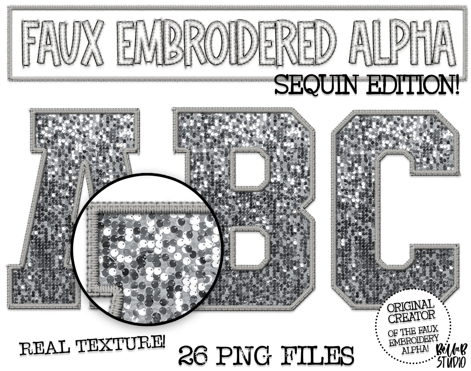 Faux Embroidered Sequin PNG Alphabet Set, Silver Sequin, Silver Faux ...