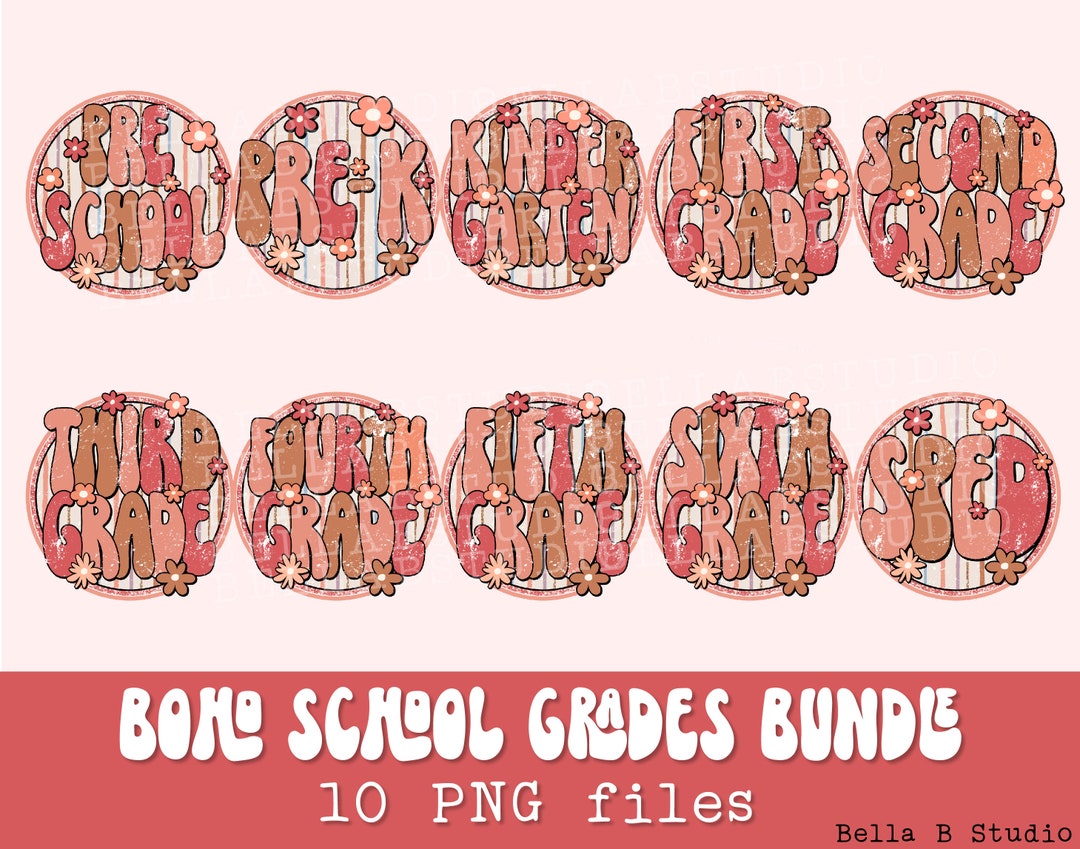 Retro Boho School Grades PNG Sublimation Design, School Bundle, Daisies ...