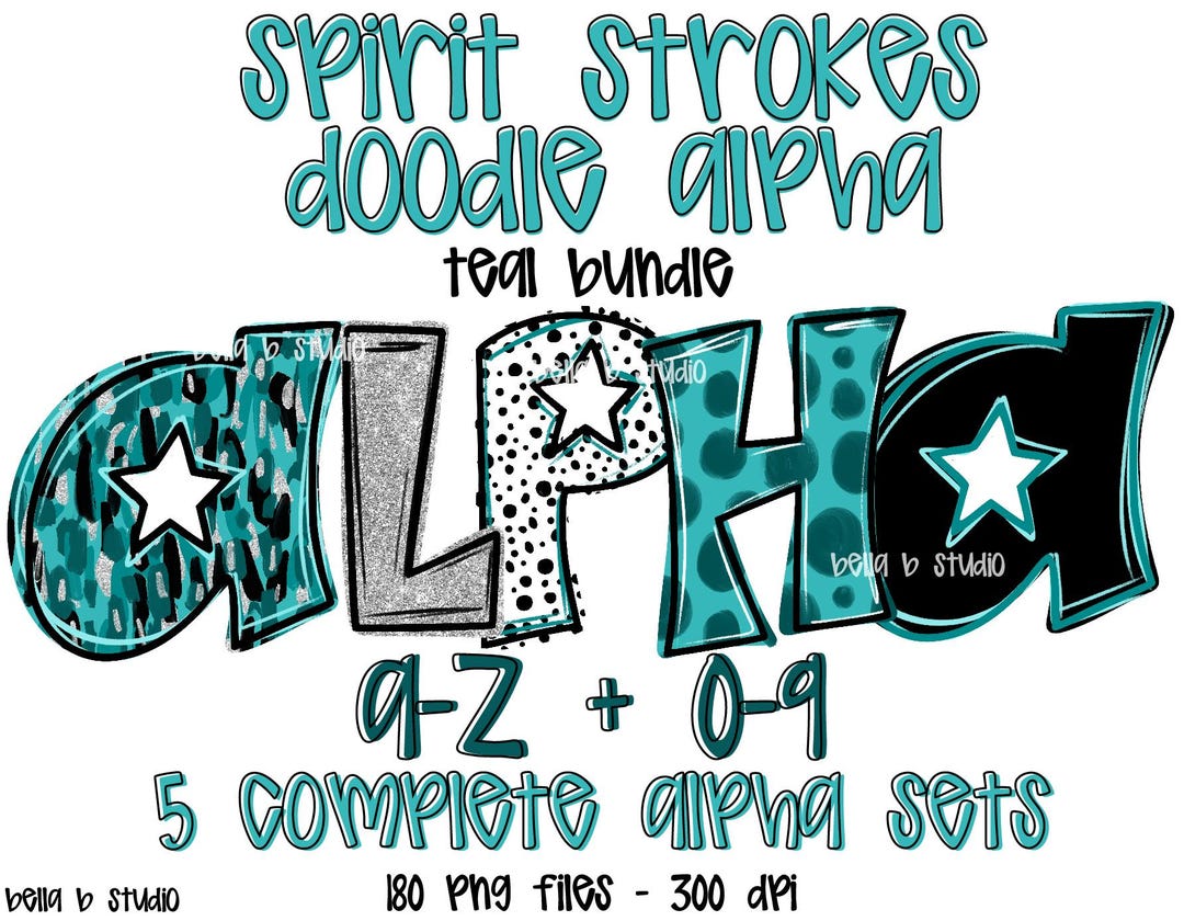 Teal Spirit Doodle Alpha, Spots Alpha PNG, School Spirit Alphabet ...