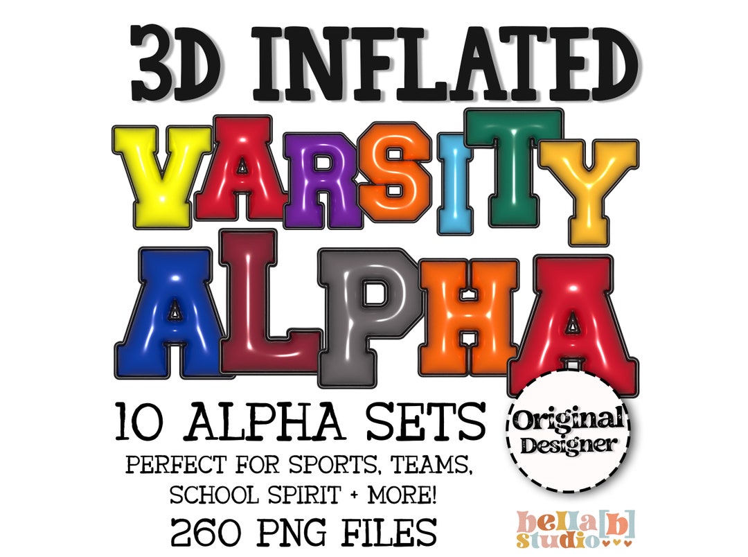3D Inflated Varsity PNG Alphabet Set, Bright Alpha, Bubble Puffy ...