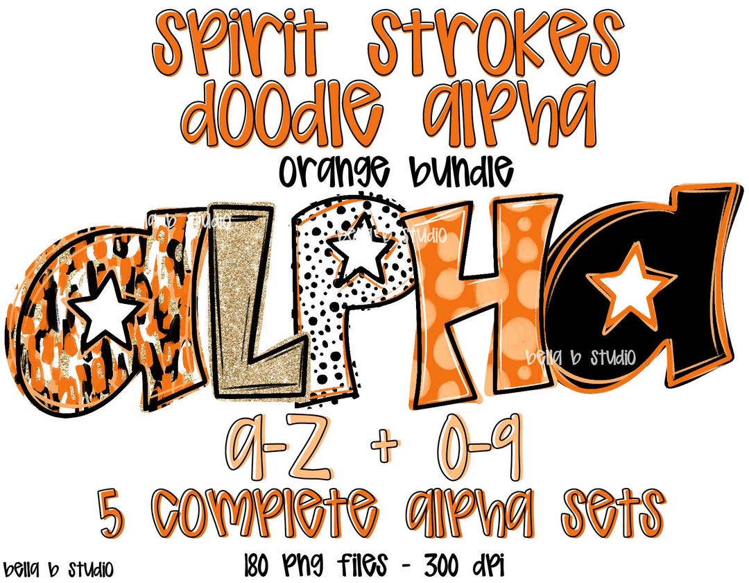 Orange Spirit Doodle Alpha, Spots Alpha PNG, School Spirit Alphabet ...