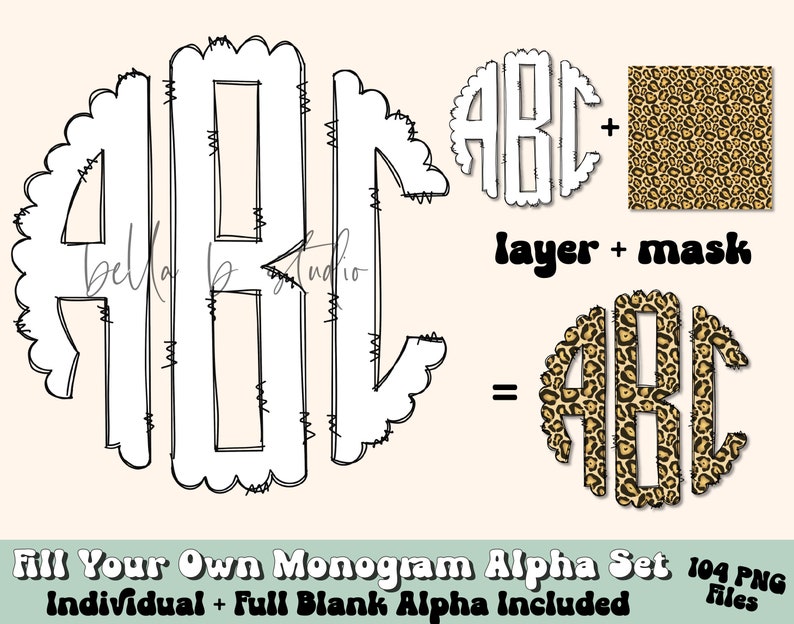 Fill Your Own Scalloped Monogram Alpha Set Doodle Monogram - Etsy