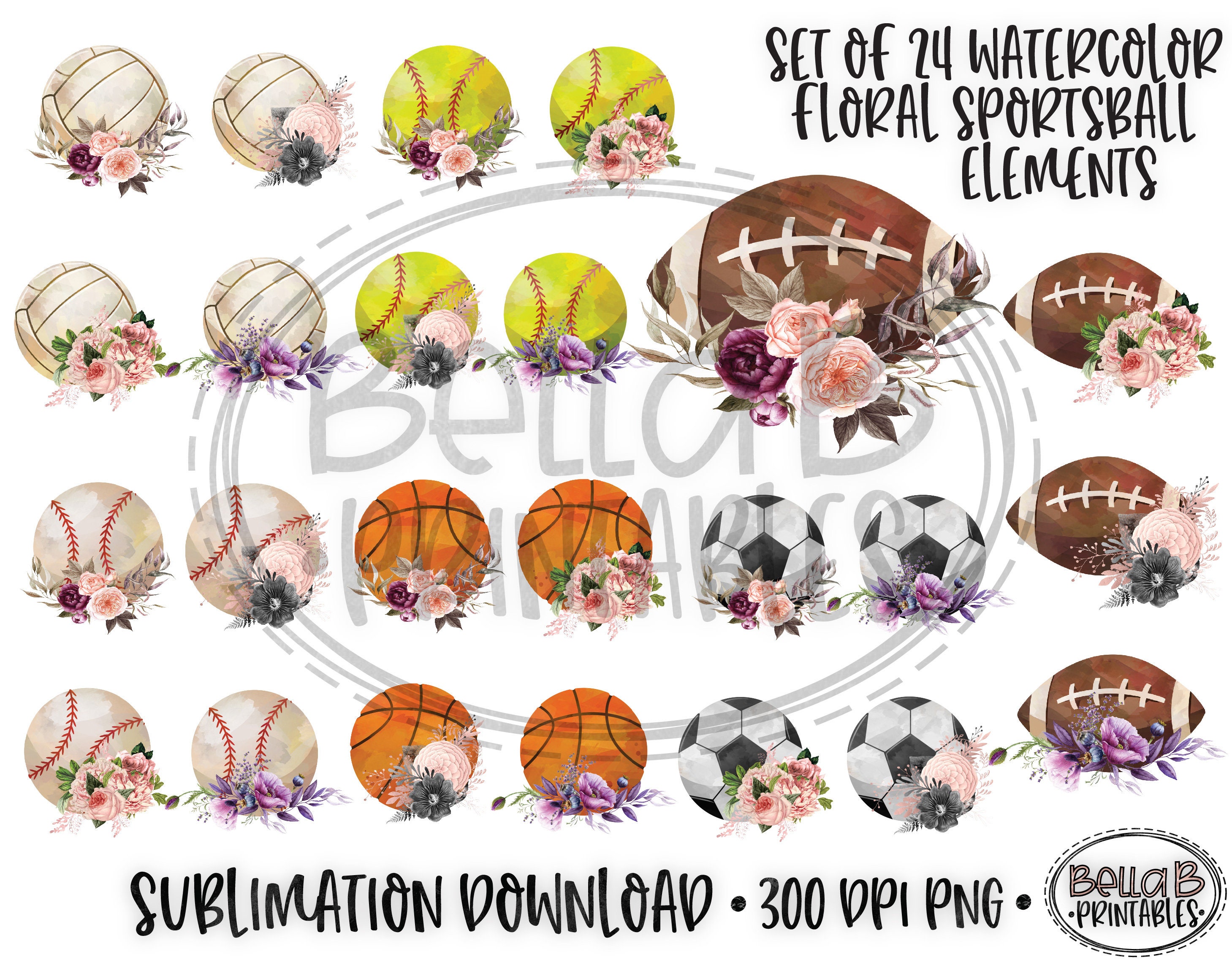 Sports Sublimation Bundle Floral Sports Balls Sublimation | Etsy